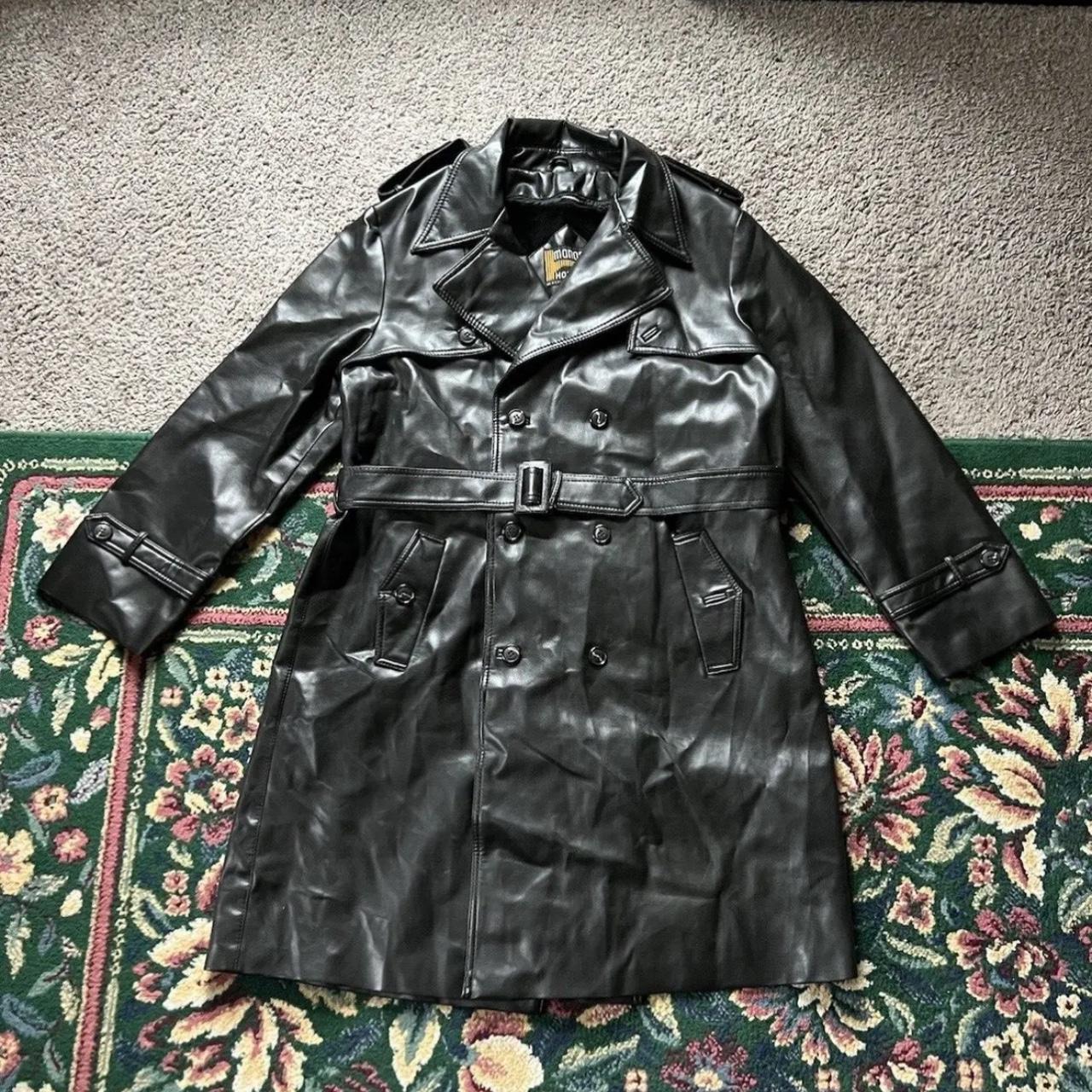 Vintage Manor House Trench Coat Size 42 Black Vegan... - Depop