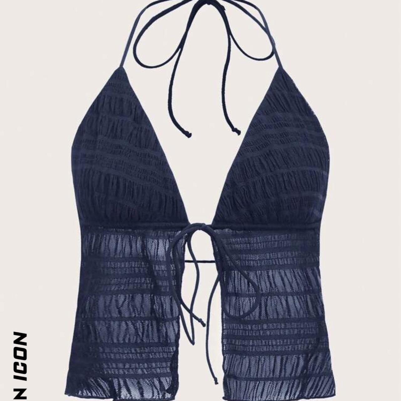 Navy blue mesh halter top with tie back #y2kfashion | Depop