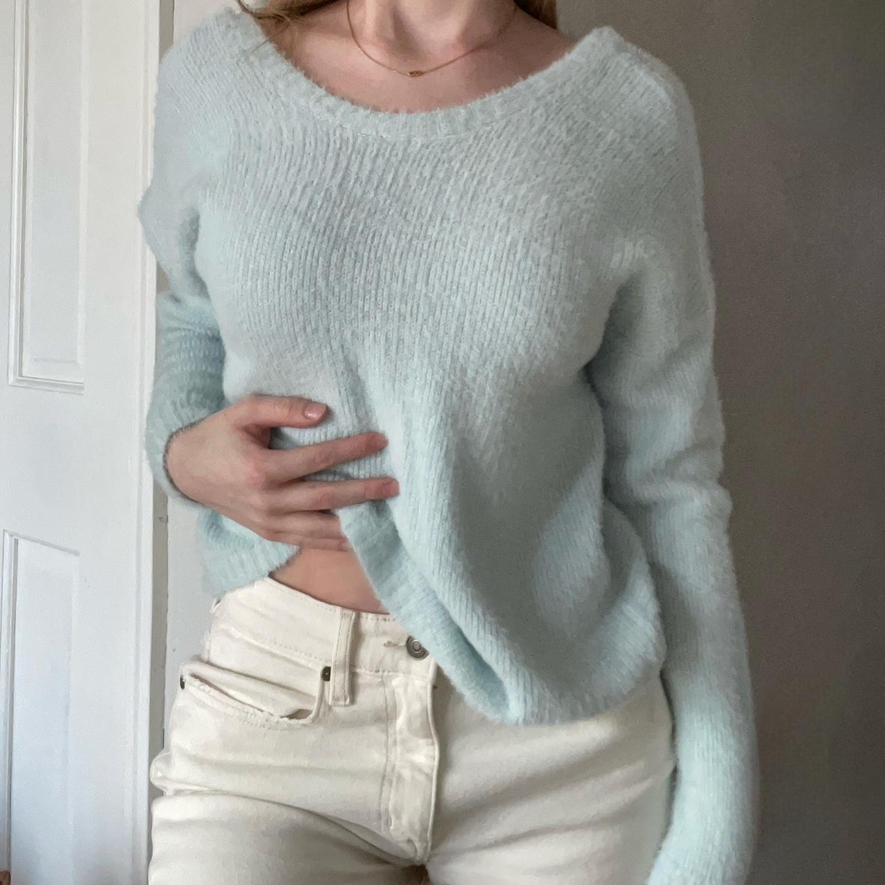 Light Blue Fuzzy Sweater from Hollister Reversible... - Depop