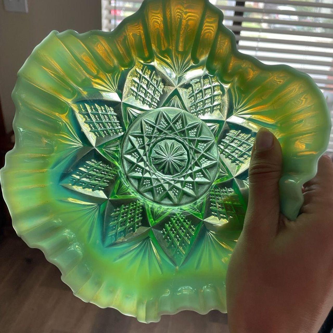 Dugan Glass Green Opalescent REFLECTING DIAMONDS... - Depop