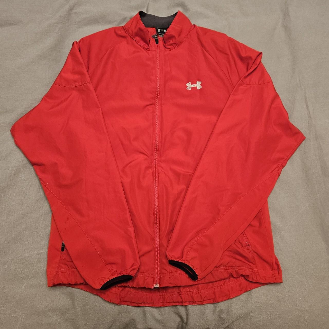 Under Armor Red Full Zip Warm-Up Jacket Size:... - Depop