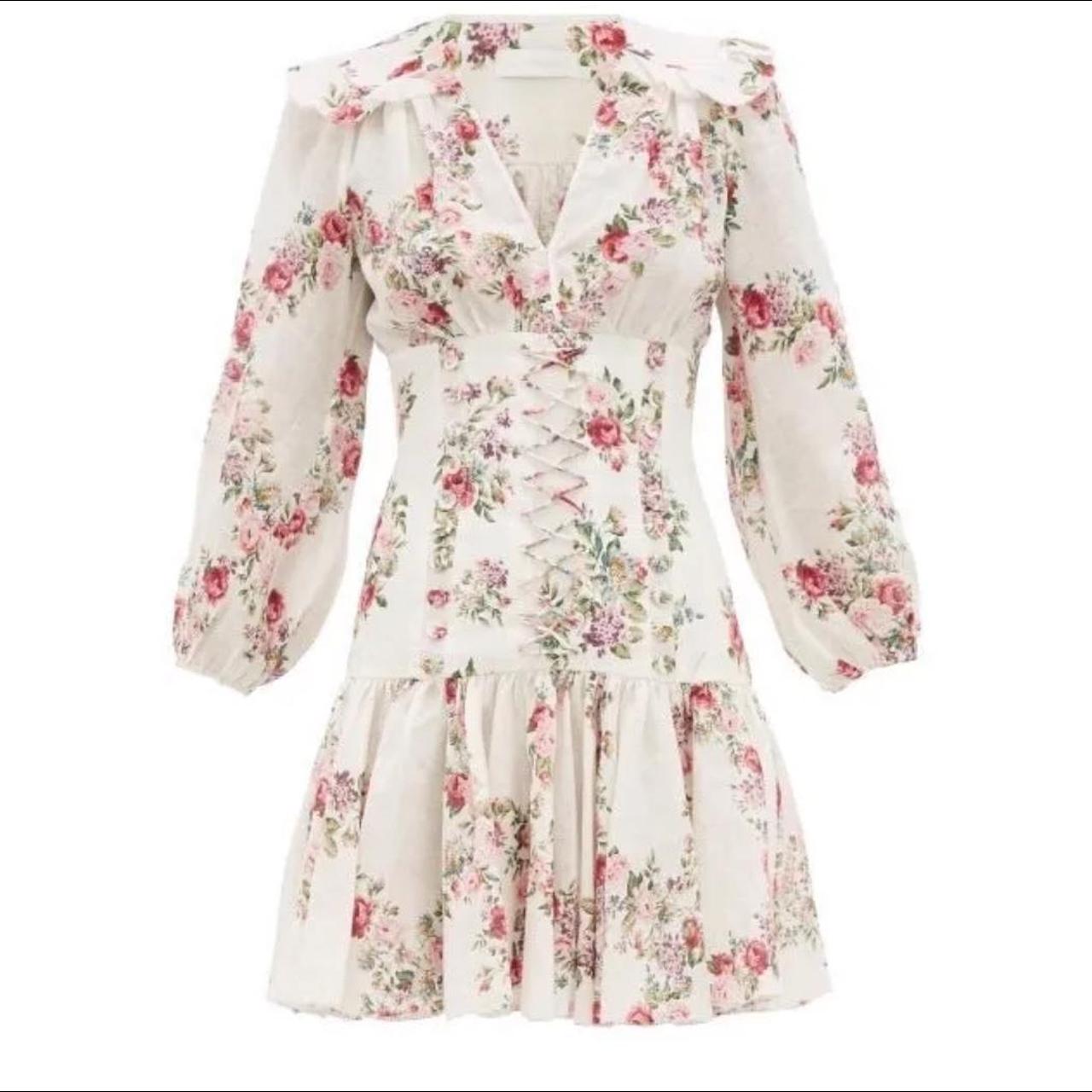 ZIMMERMANN Honor Corset Mini Dress - Cream Floral -... - Depop