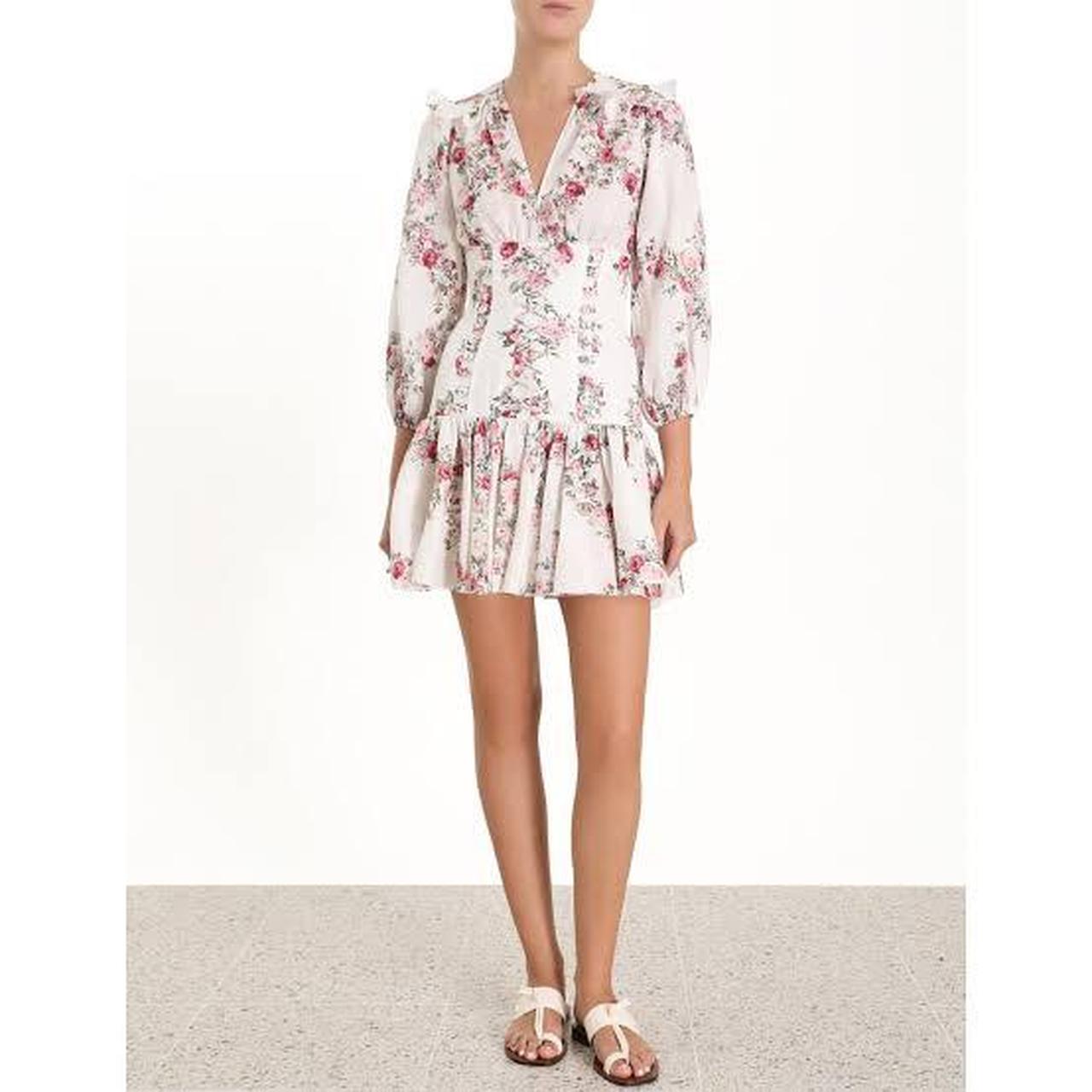 ZIMMERMANN Honor Corset Mini Dress - Cream Floral -... - Depop