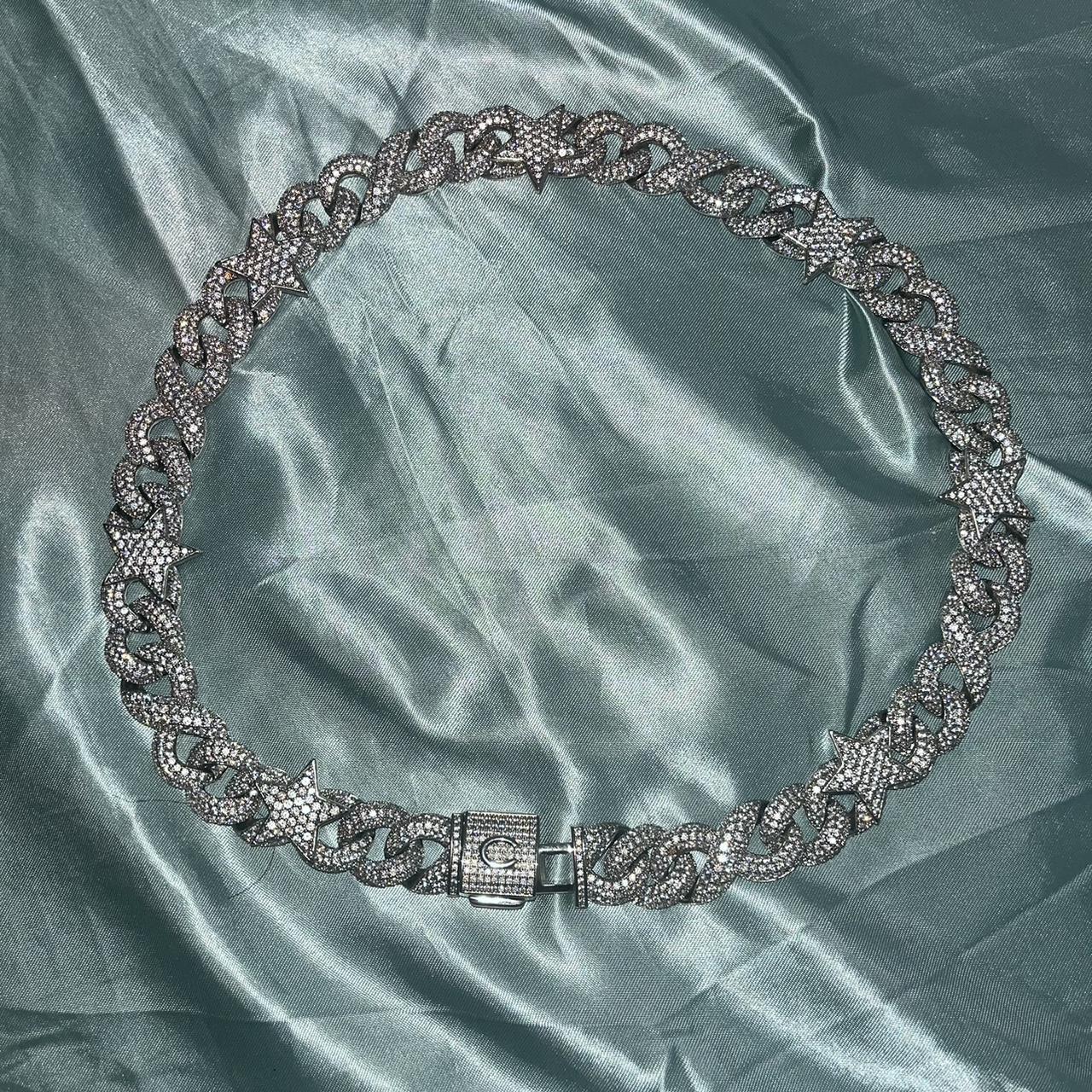 Silver iced out Cuban link star chain necklace... - Depop