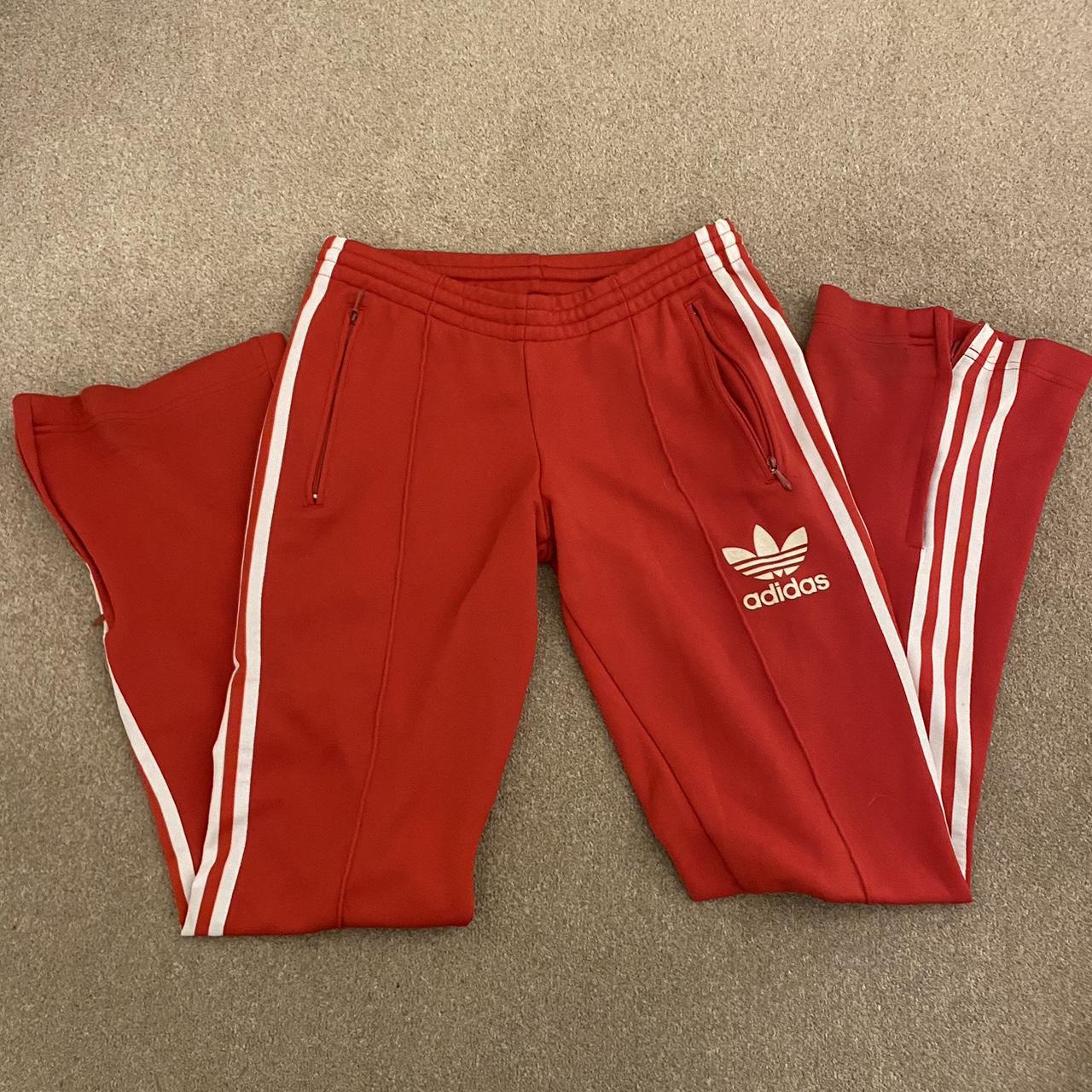 Low waisted, 00s, vintage, Adidas flared trackies,... - Depop