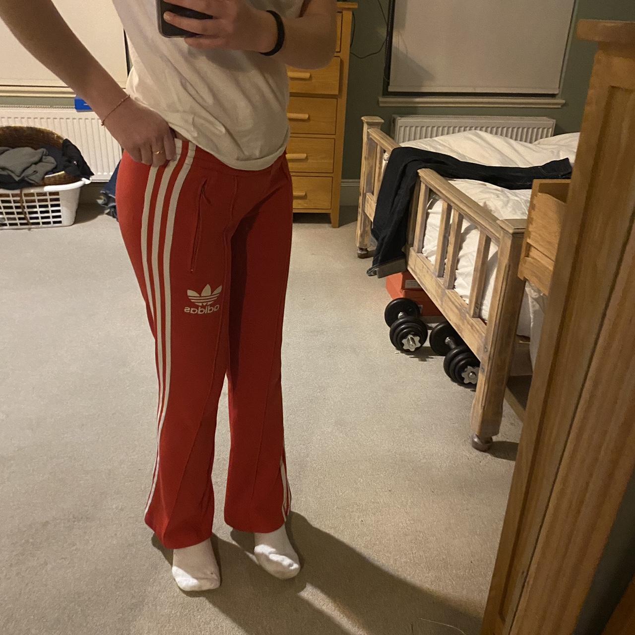 Low waisted, 00s, vintage, Adidas flared trackies,... - Depop