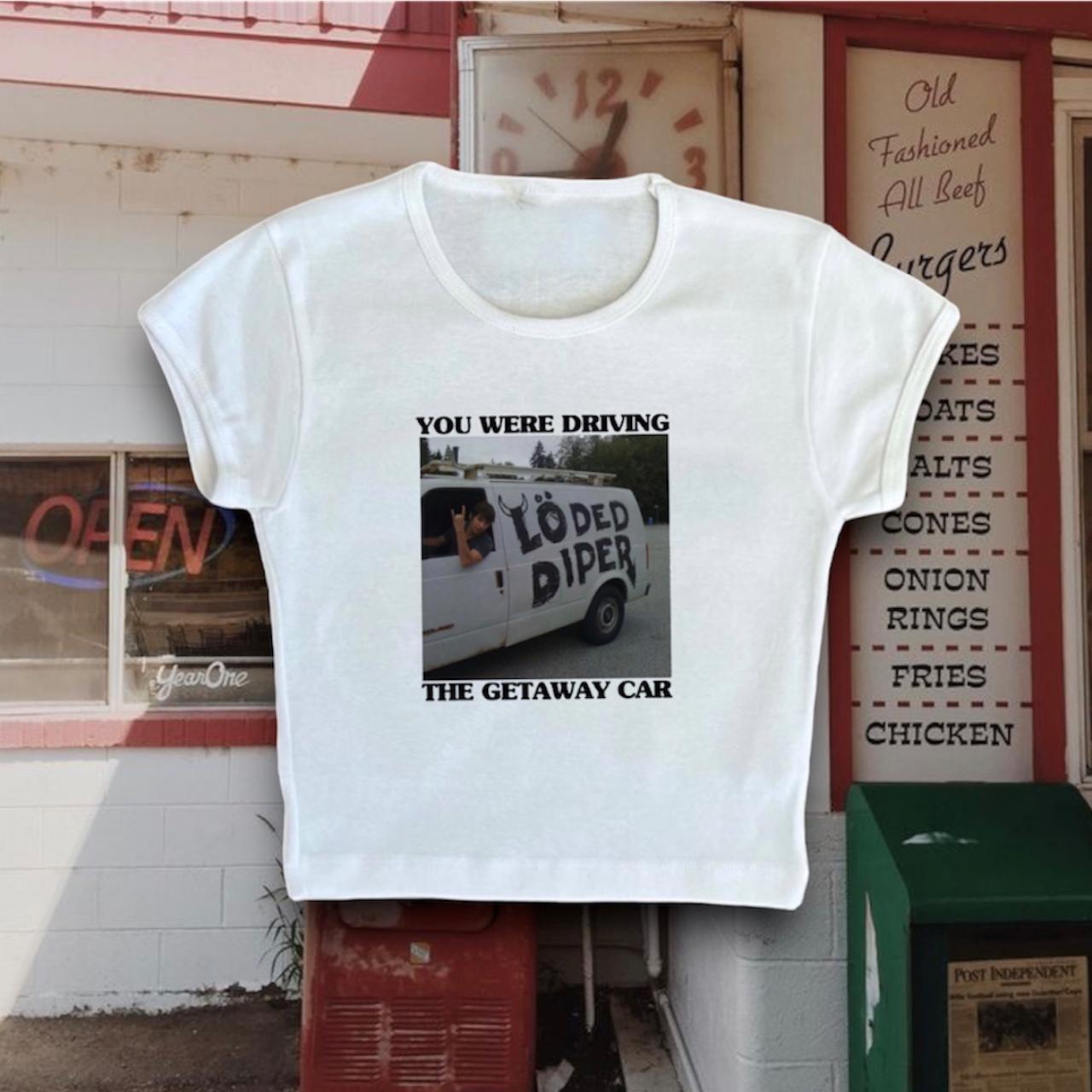 GETAWAY CAR RODRICK BABY TEE ♥ white baby tee... - Depop