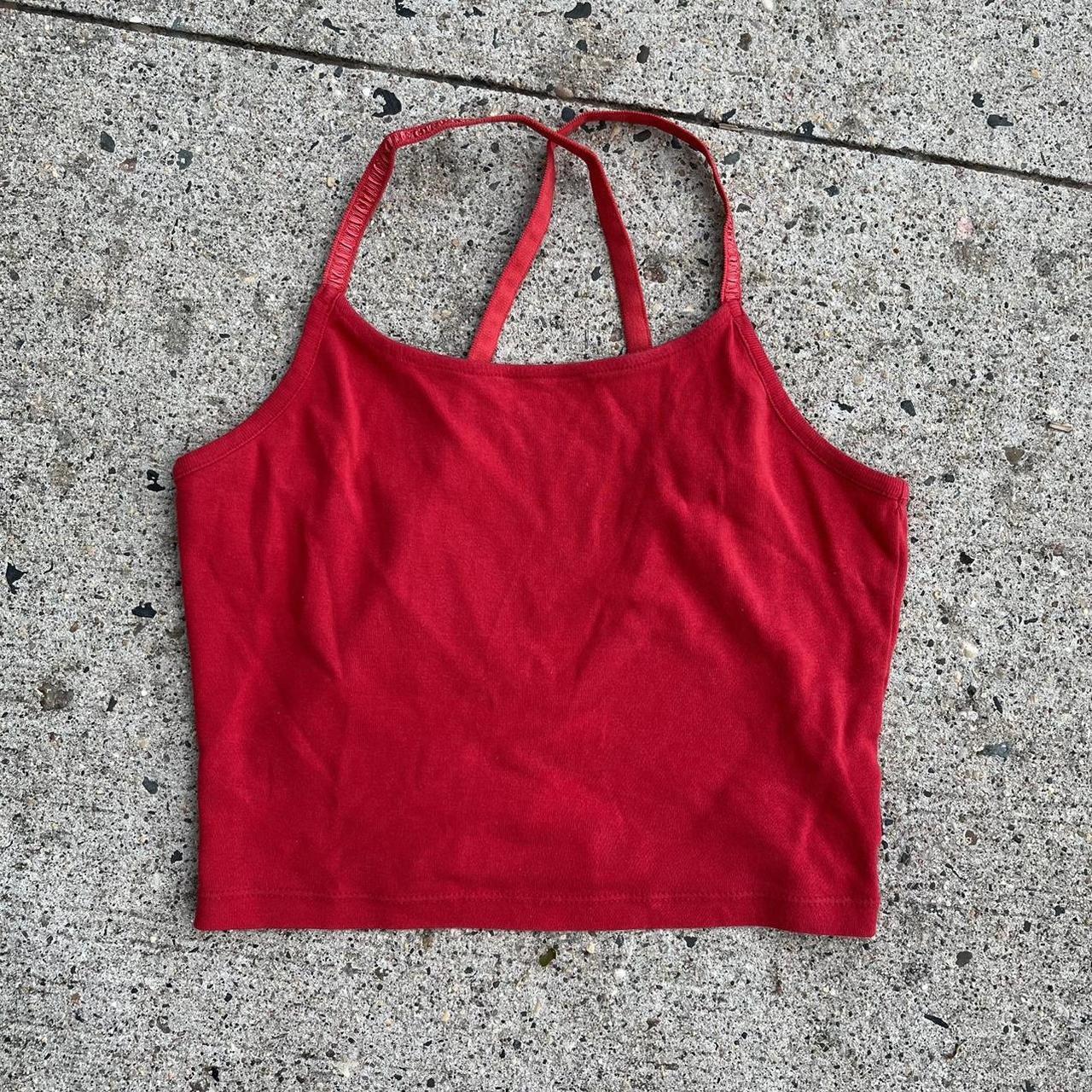 Red Tommy Jeans cross strap cropped top Vintage... - Depop