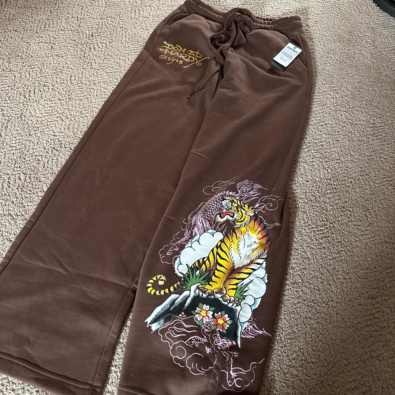 XS Brown Ed Hardy Pants, never worn, with tag still... | Depop