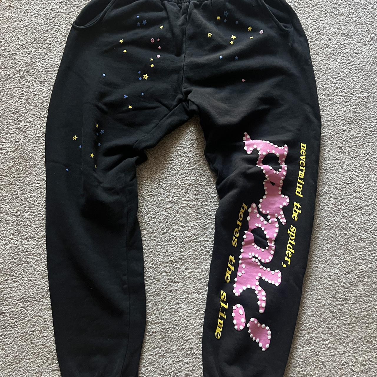 Black pink spider pants - Depop