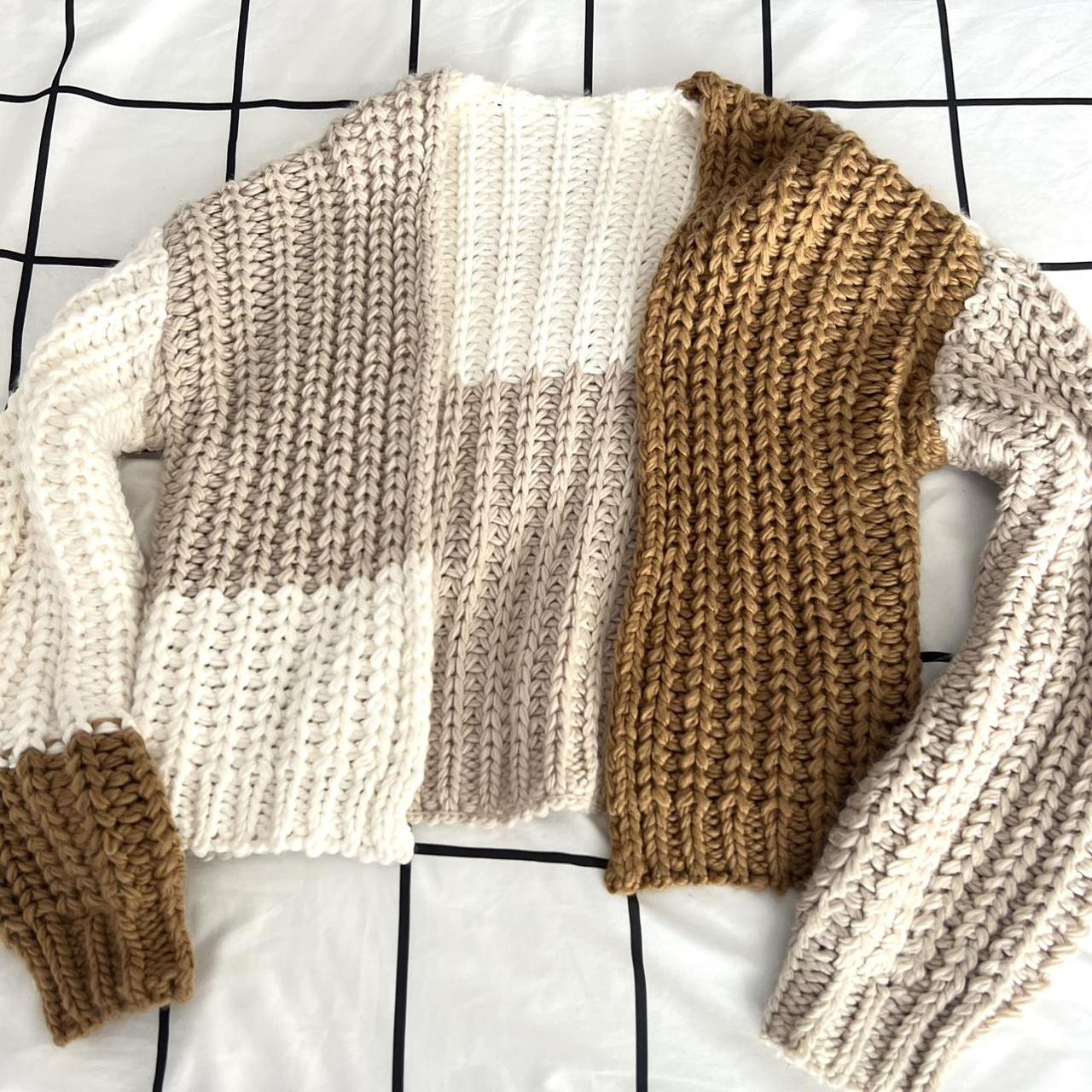 Colorblock Chunky Knit Cardigan Size S ... - Depop