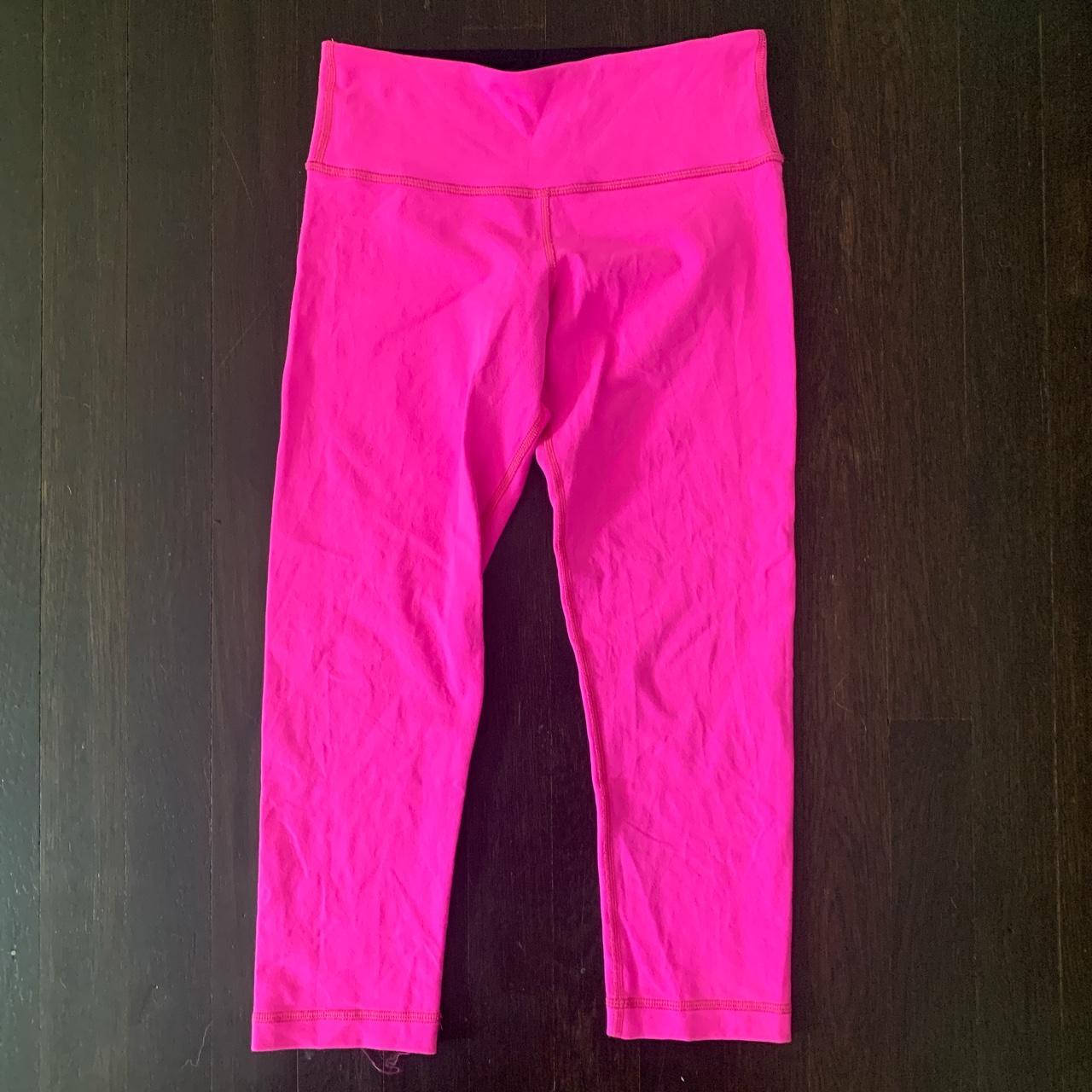 Pink Lululemon leggings +size 4 +fun bright... - Depop