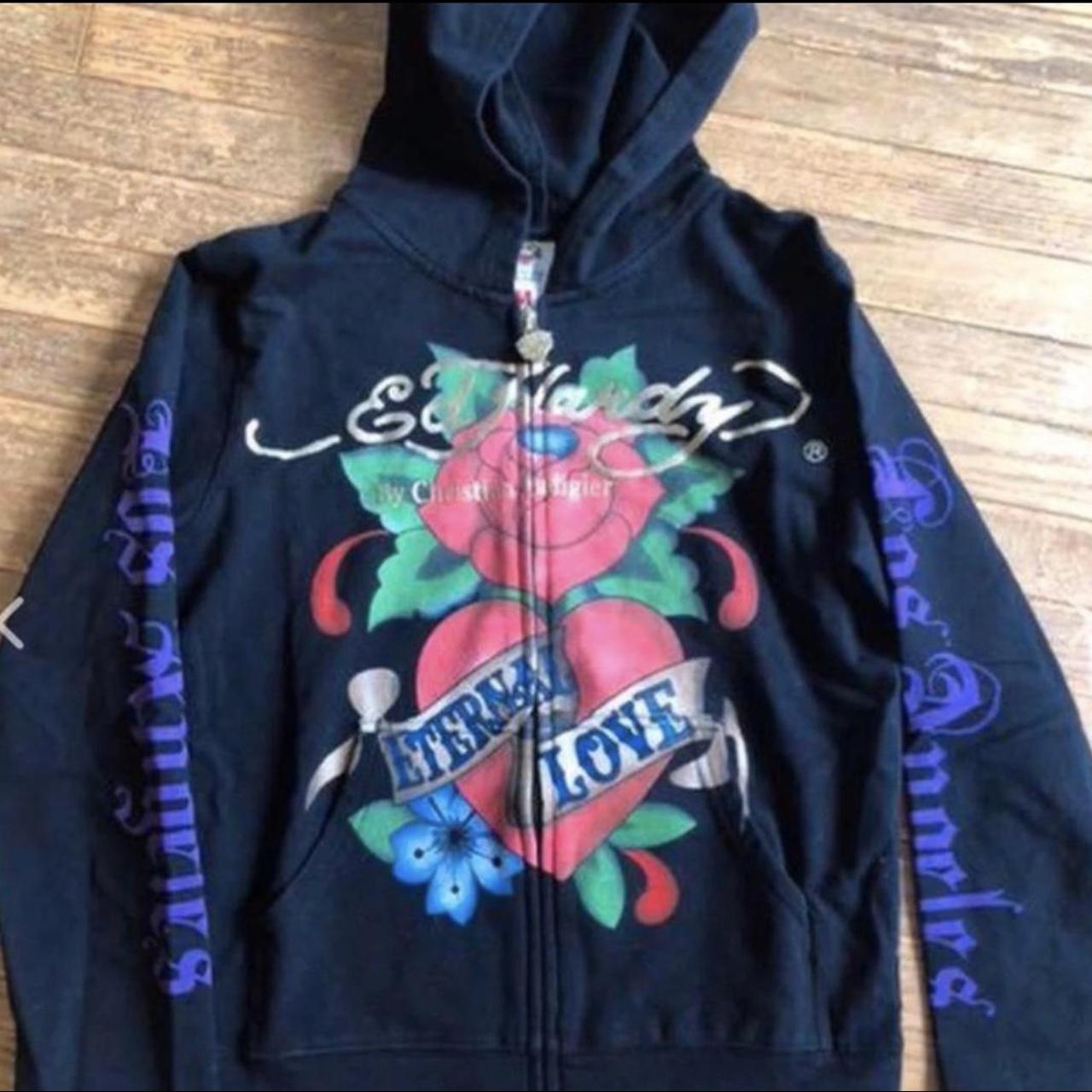 Ed Hardy original zip rhinestone zip up jumper... - Depop