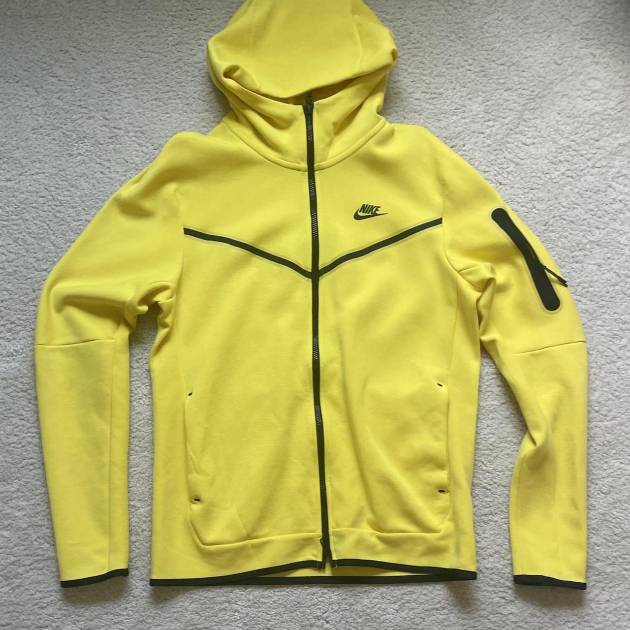 super cool neon yellow zip up nike tech hoodie! soft... - Depop