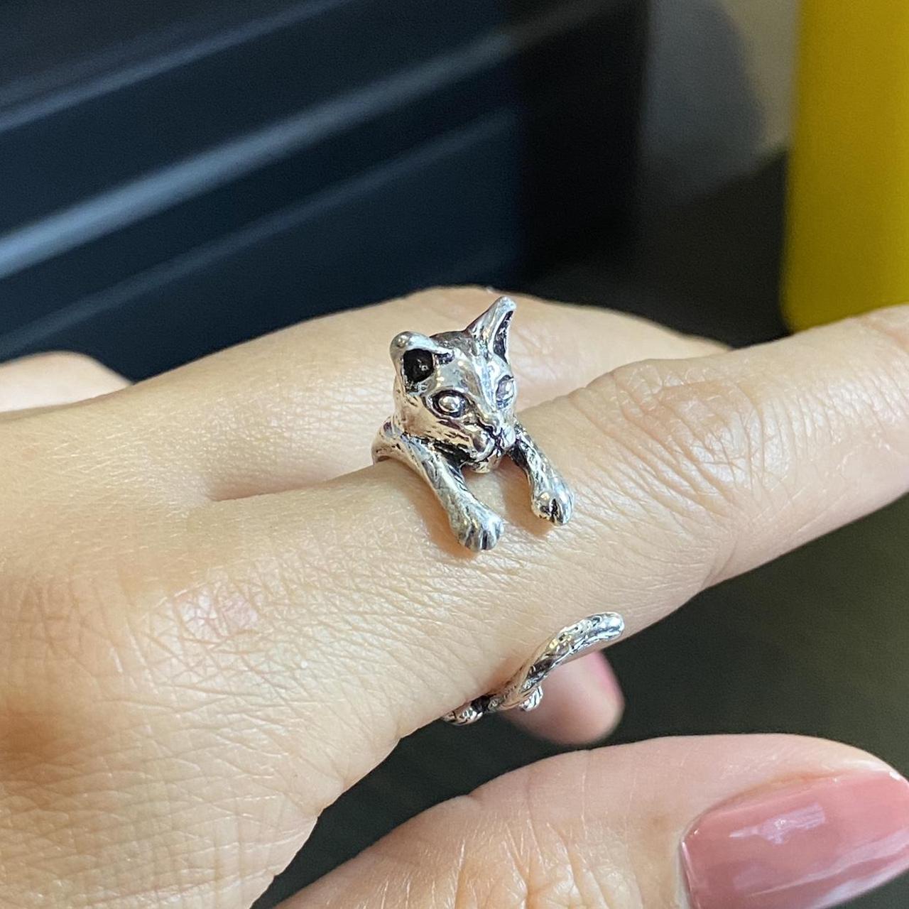 Silver cat Open Ring,Silver Adjustable Ring,Silver... - Depop
