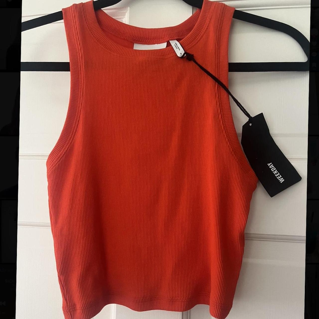 Super cute Weekday Orange Tank- Small Never worn... - Depop