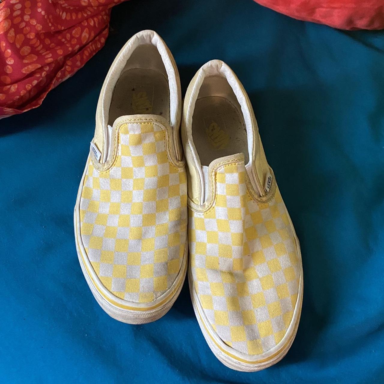 Yellow checkered vans, need a clean up but they’re... - Depop