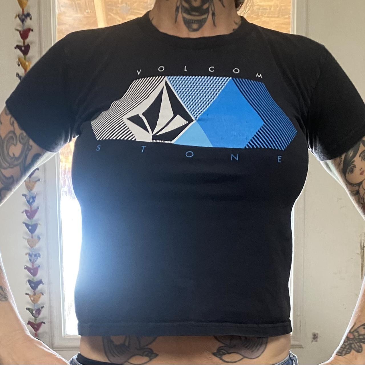 Black volcom babydoll tee shirt size small 34DD kids... - Depop