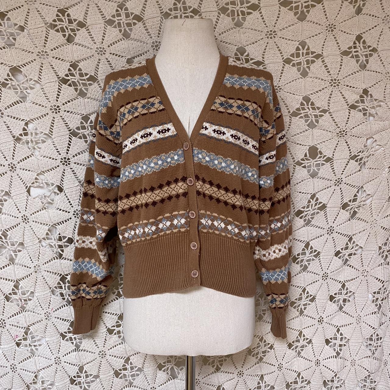 Preppy cropped cardigan sweater size large button... - Depop