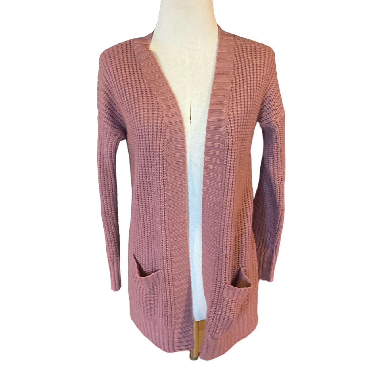 Pink rose plum pink color open front cardigan size... - Depop