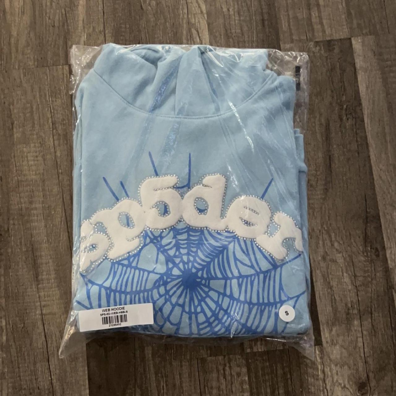 Brand new in bag Sp5der Sky Blue Hoodie Size S 100%... - Depop