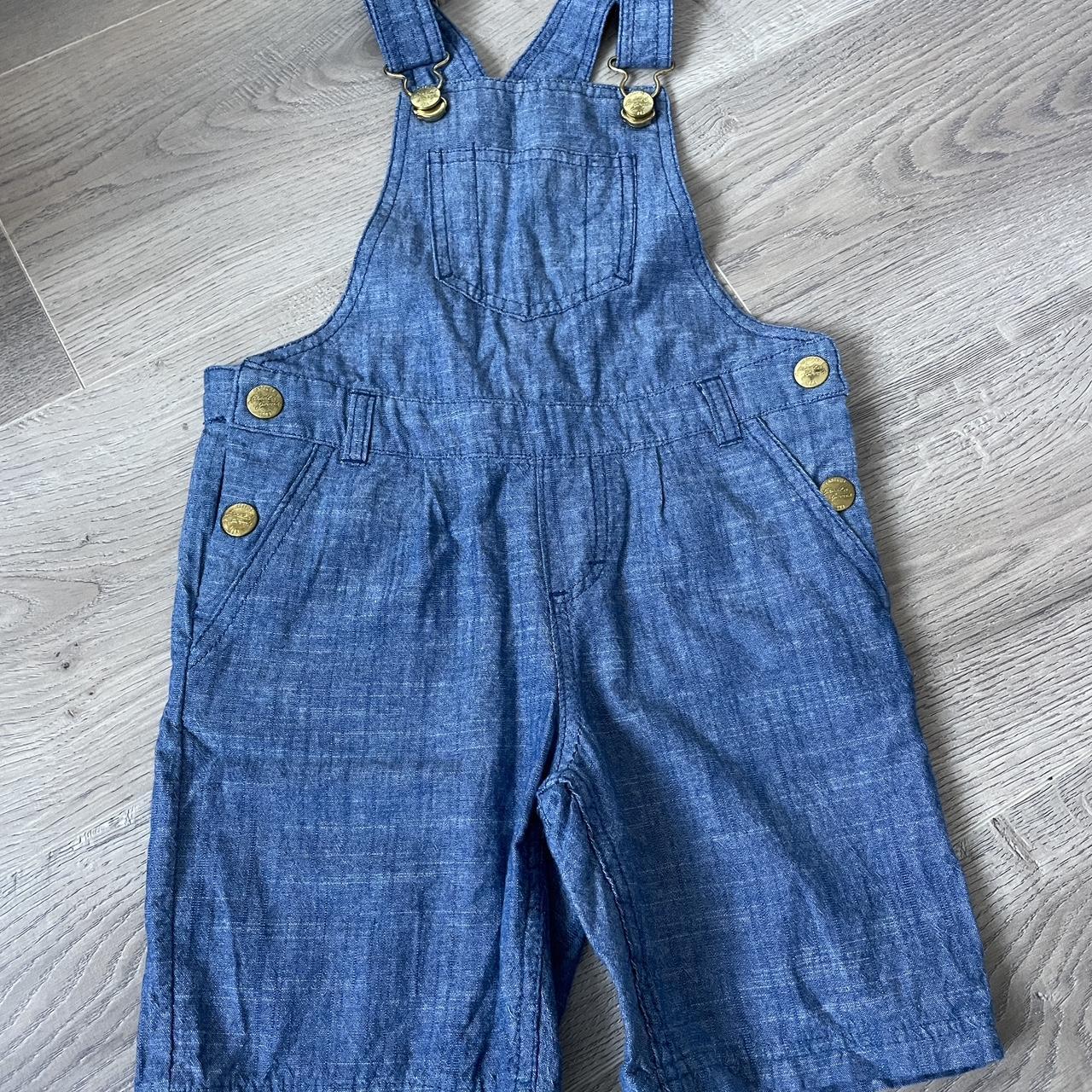 Blue denim overalls with gold buttons Size... | Depop