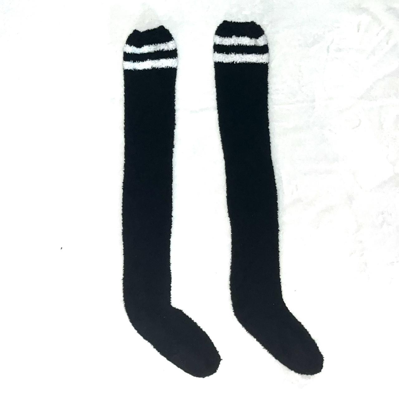 Fuzzy knee high chic socks so cute and very... - Depop