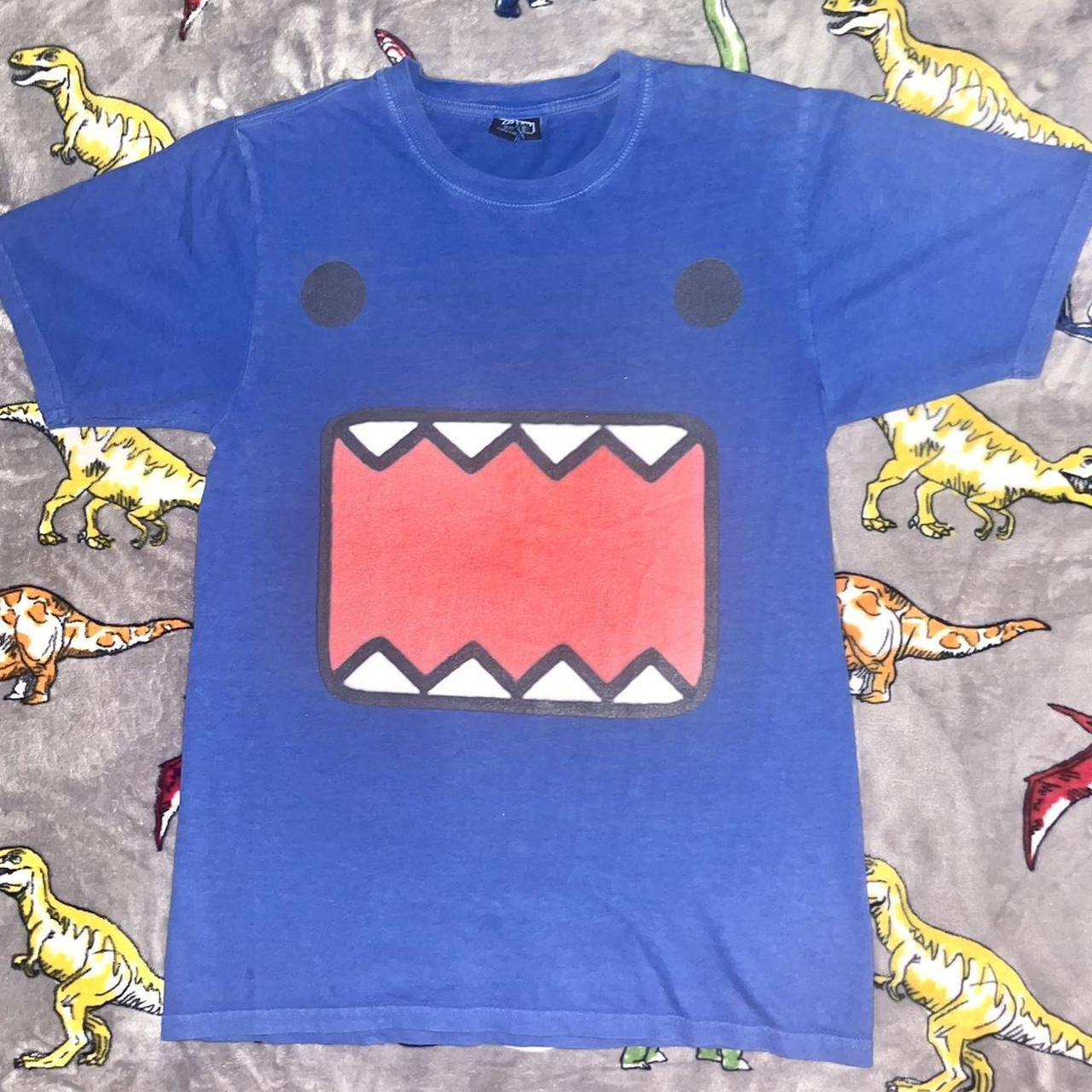 Dark blue Domo shirt DIY from blank stussy tee Diy... | Depop