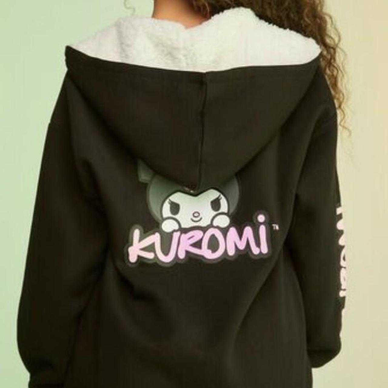 Black kuromi jacket w/ white fuzz in the hood - Depop