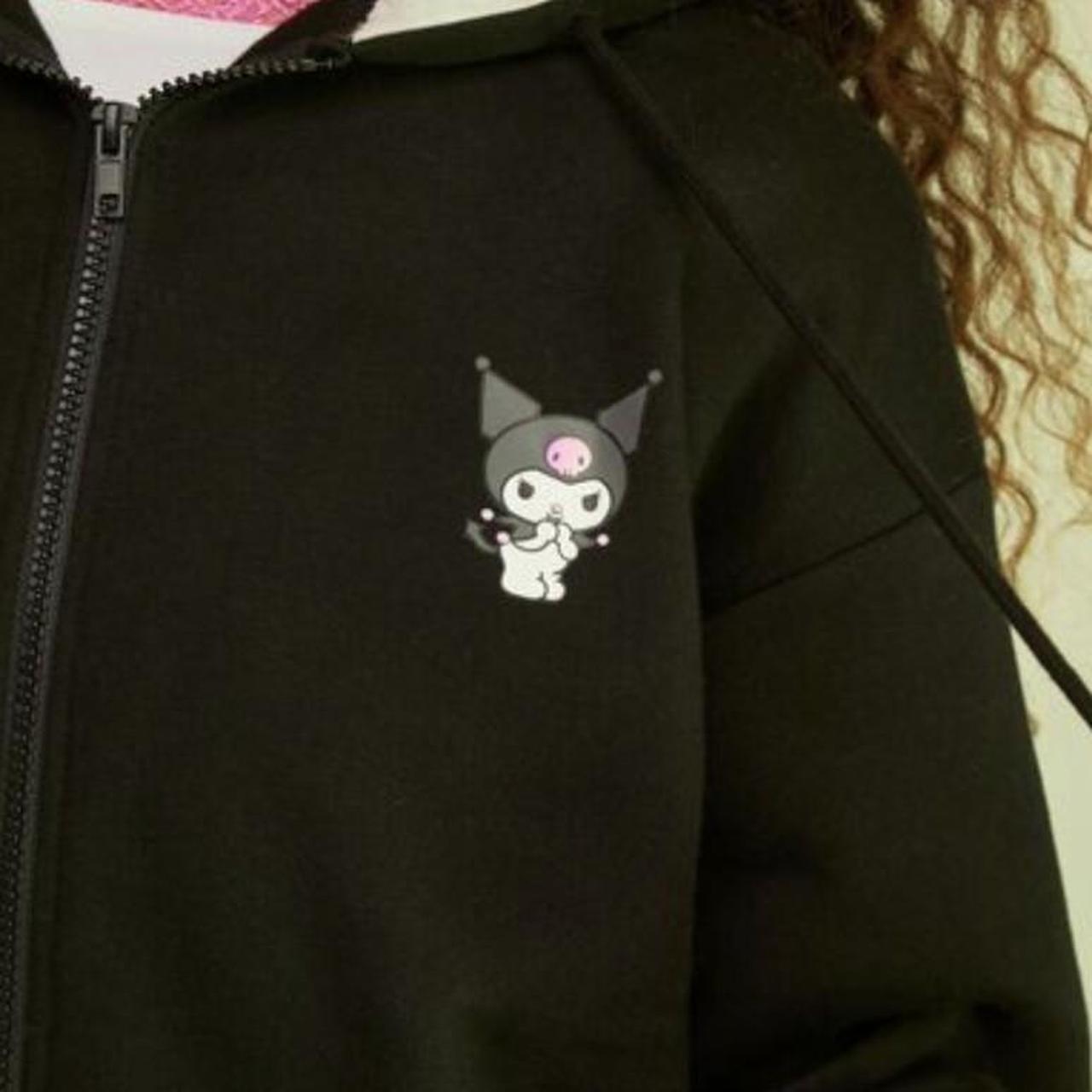 Black kuromi jacket w/ white fuzz in the hood - Depop