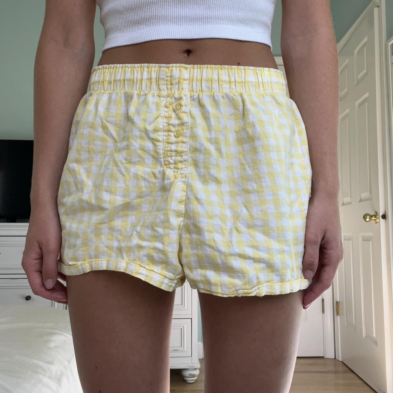 Yellow Gingham boxer shorts Size medium... - Depop