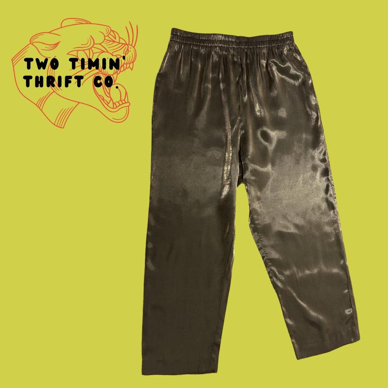 Vintage 80s shiny gold brass brown pants size 14 - Depop