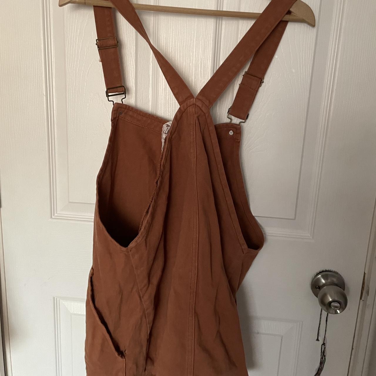 burnt orange overall dress brand: thrifted - Depop