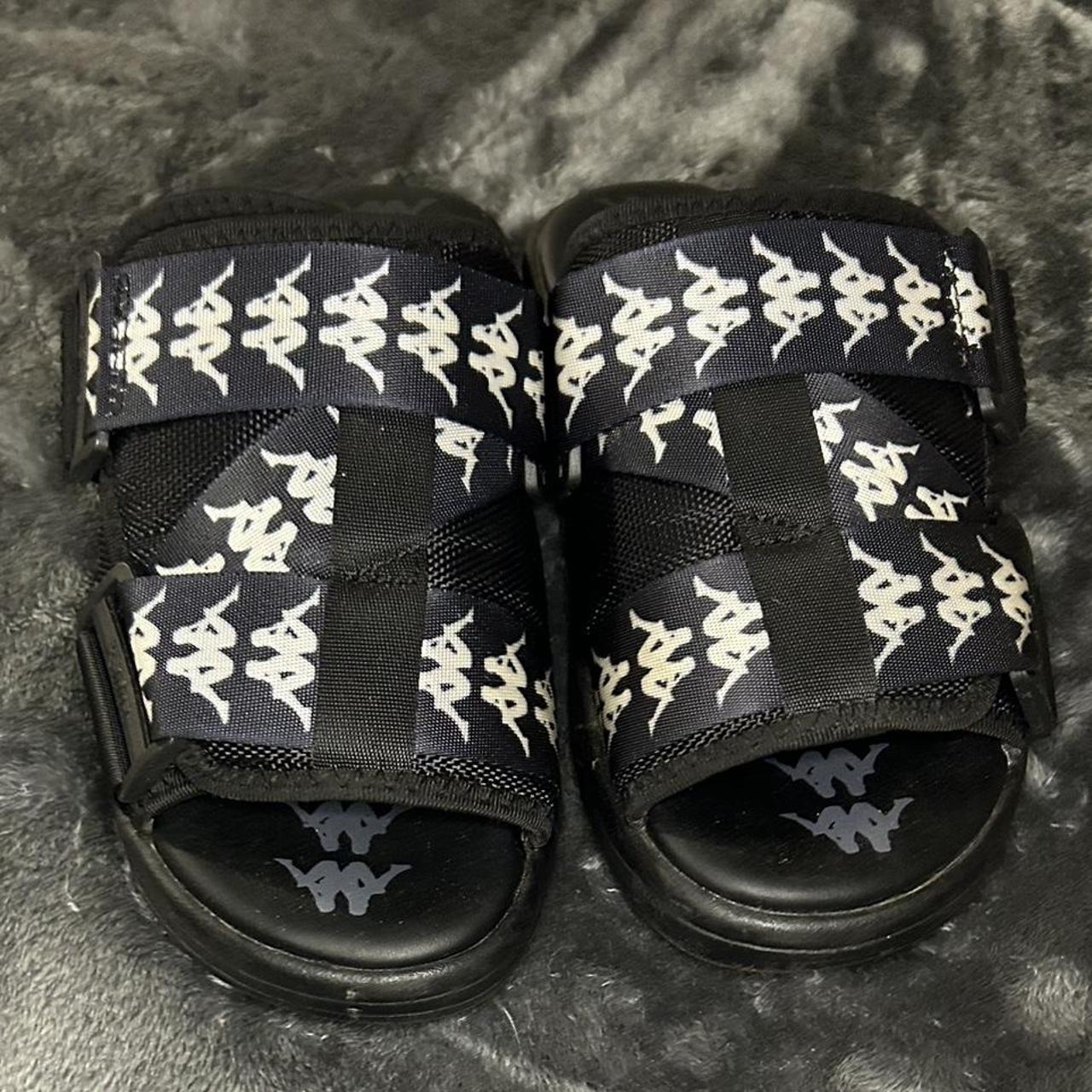 Kappa Women's Black and White Slides | Depop