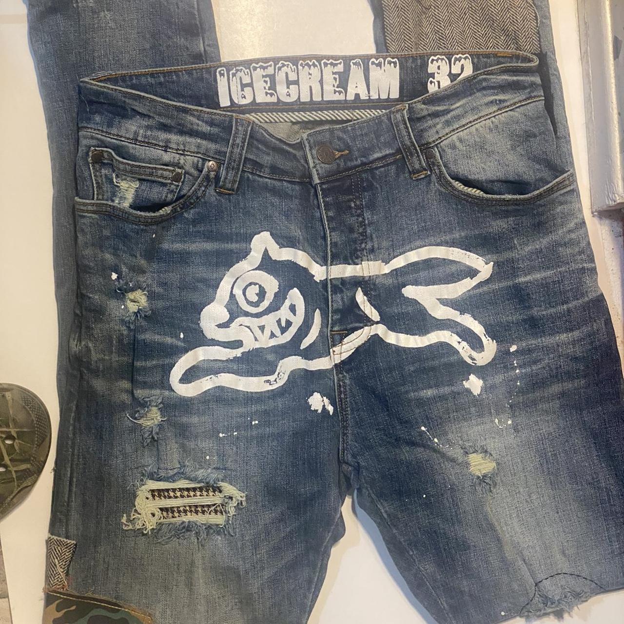 ice cream patchwork skinny jean white doge 32 - Depop