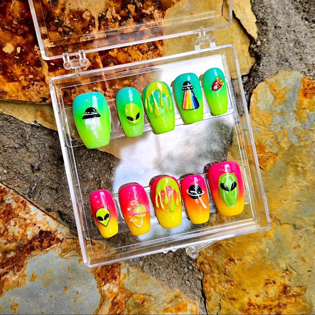 "Out of this World" Custom hand painted ombre nails... - Depop