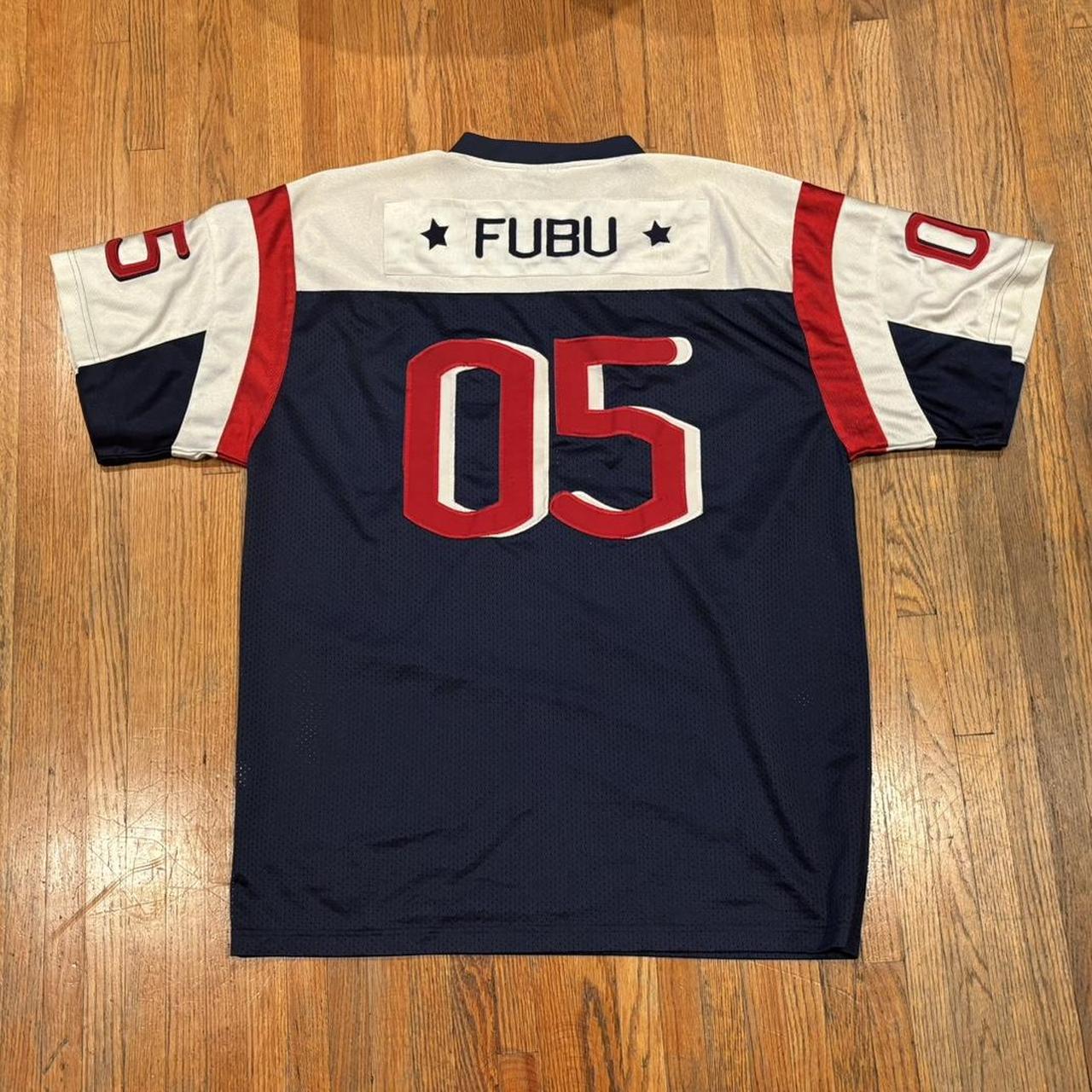 Fubu navy and red jersey 2005 #streetwear #baggy... - Depop