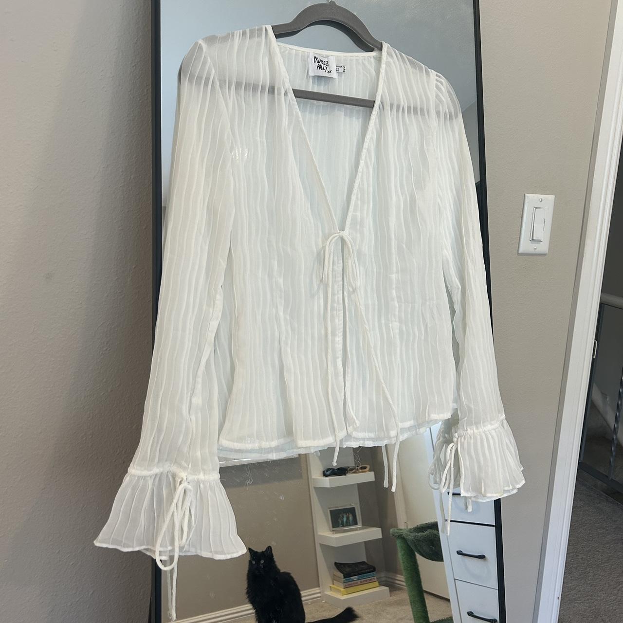 Princess Polly tie front top Sheer fabric Tie sleeve... - Depop