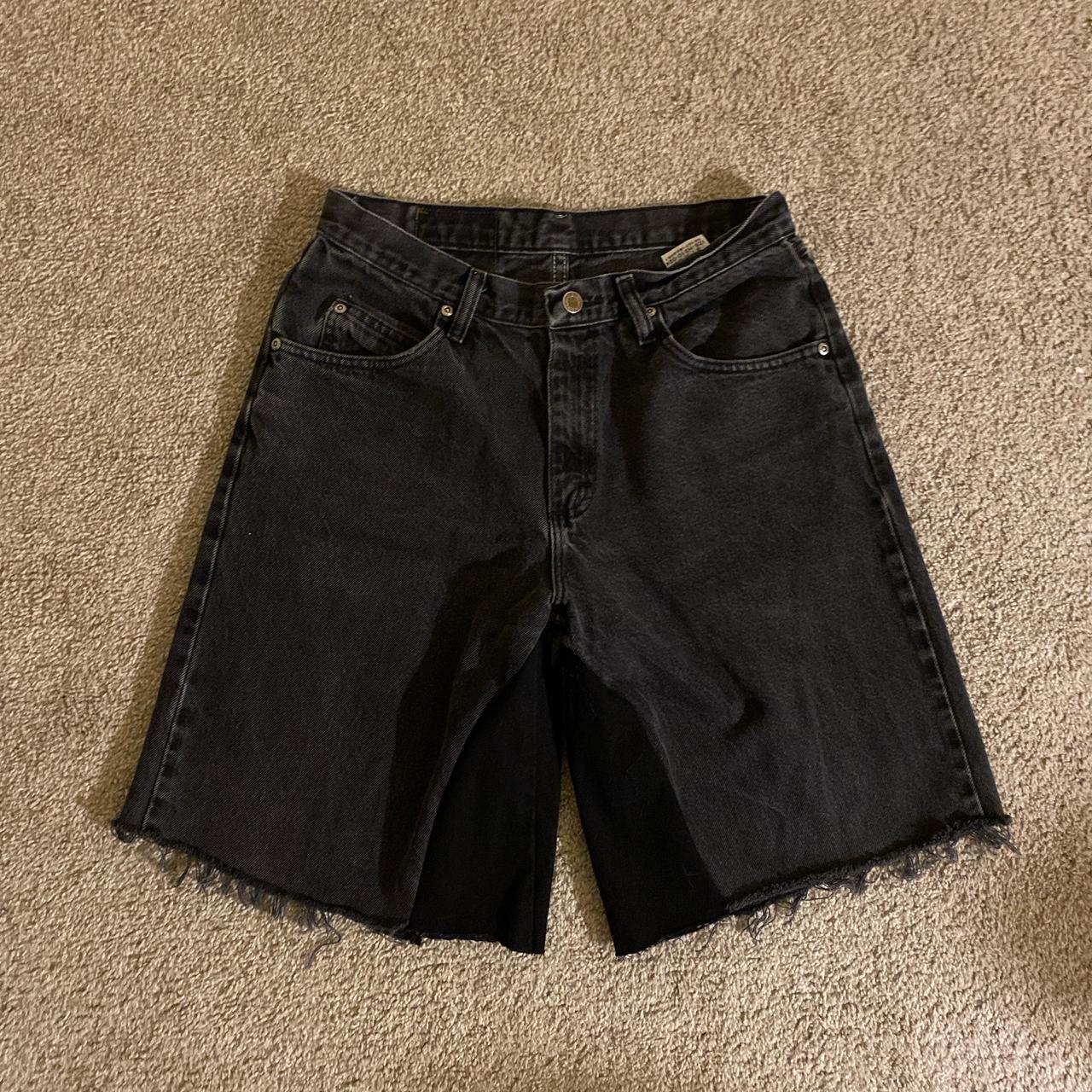 Custom Altered Charcoal black jorts wide opening... | Depop
