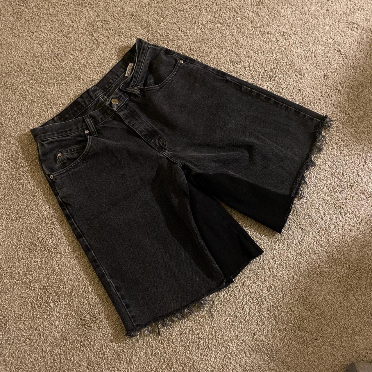 Custom Altered Charcoal black jorts wide opening... | Depop