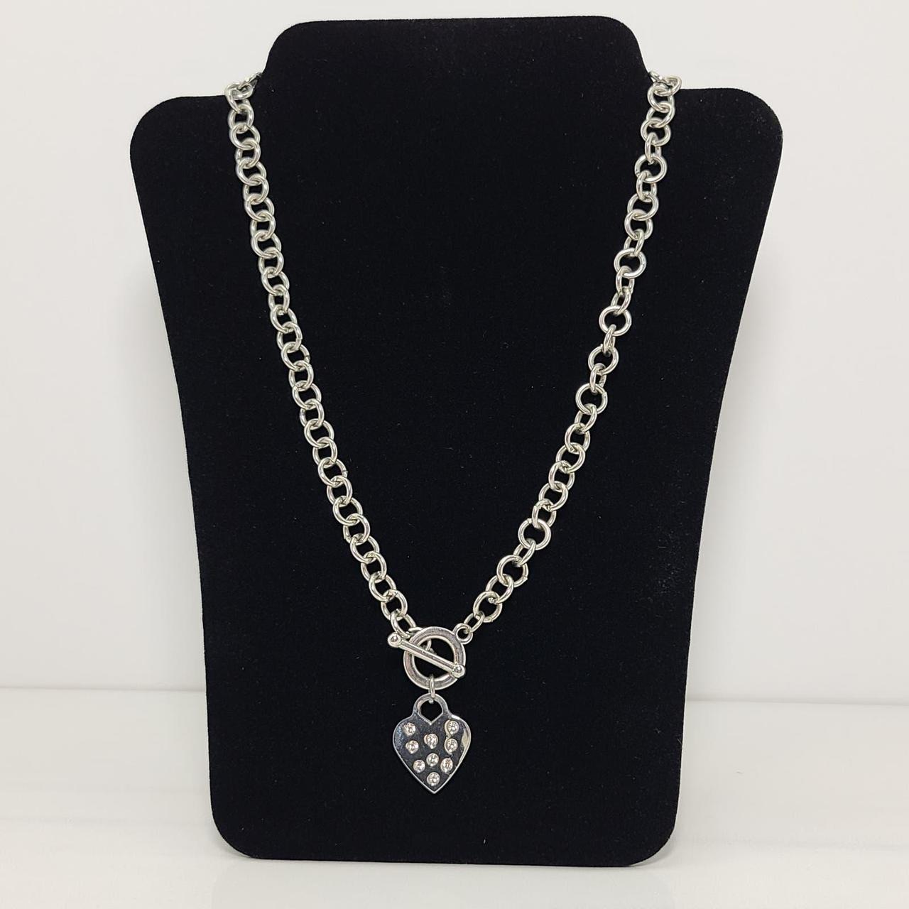 Vintage Y2k Chunky Silver-toned Chain Necklace with... - Depop
