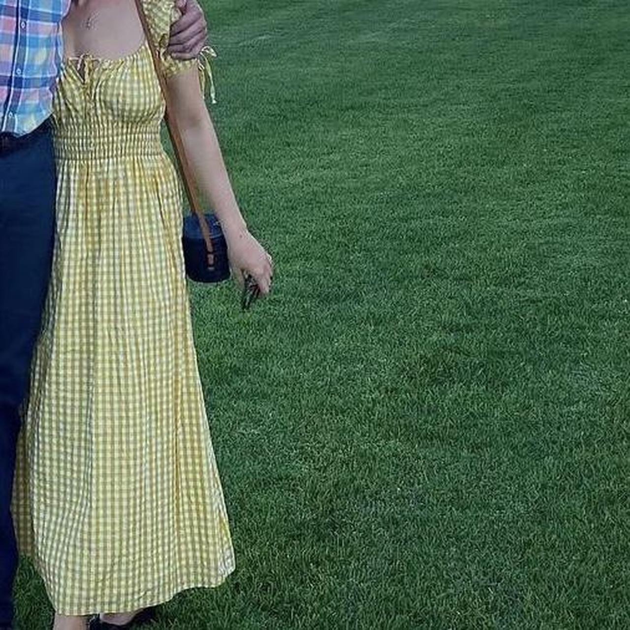 Faithfull the brand yellow and white gingham dress.... - Depop