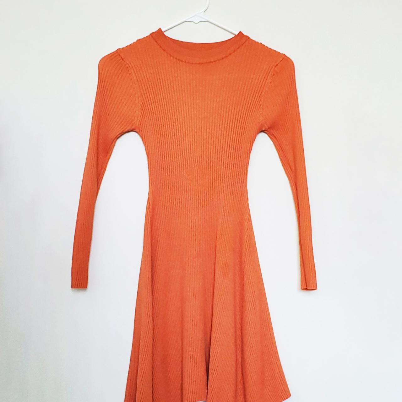 Casual Long Sleeve Knitted Orange Autumn Winter Dress S - Depop