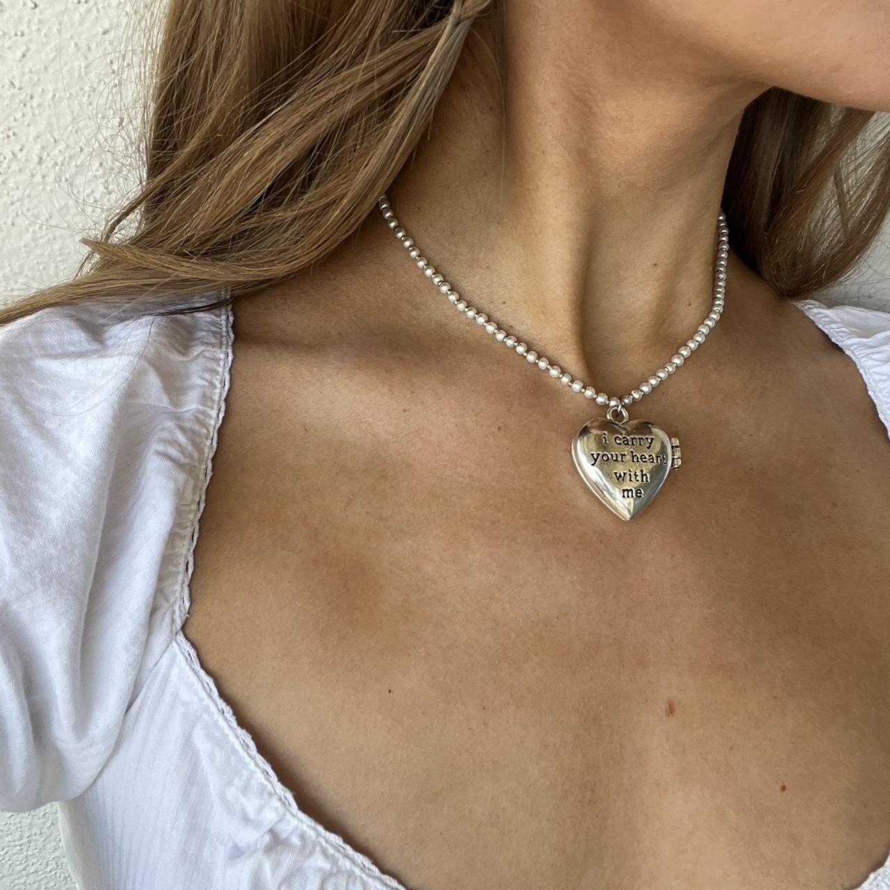 Coquette 💐💗 Heart Locket - Pearl Chain... | Depop