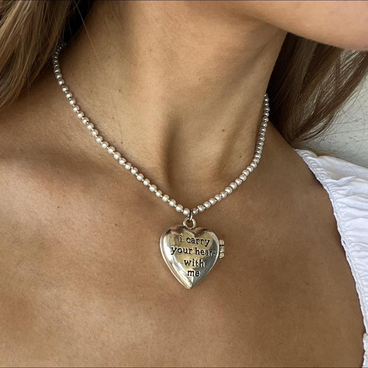 Coquette 💐💗 Heart Locket - Pearl Chain... | Depop