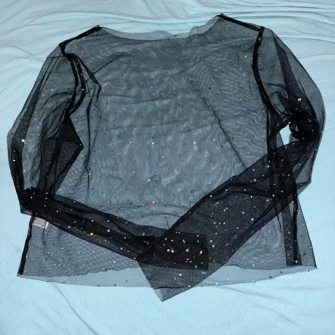 Black sheer mesh top with sparkles #glamour one size... - Depop