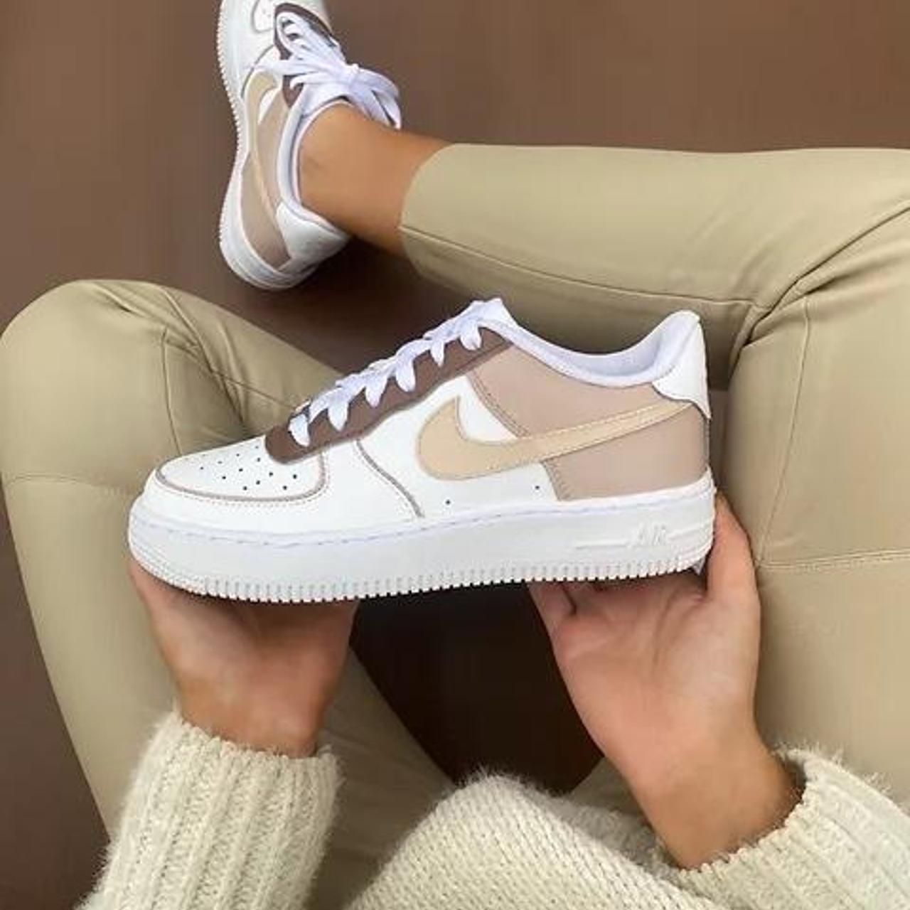 Hand painted NIKE AF1s - mocha S color scheme from... - Depop