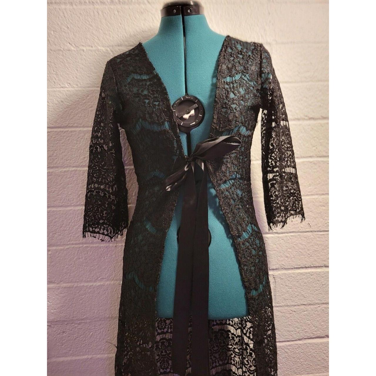Vintage Black Lace Robe Sheer See Through Maxi Depop