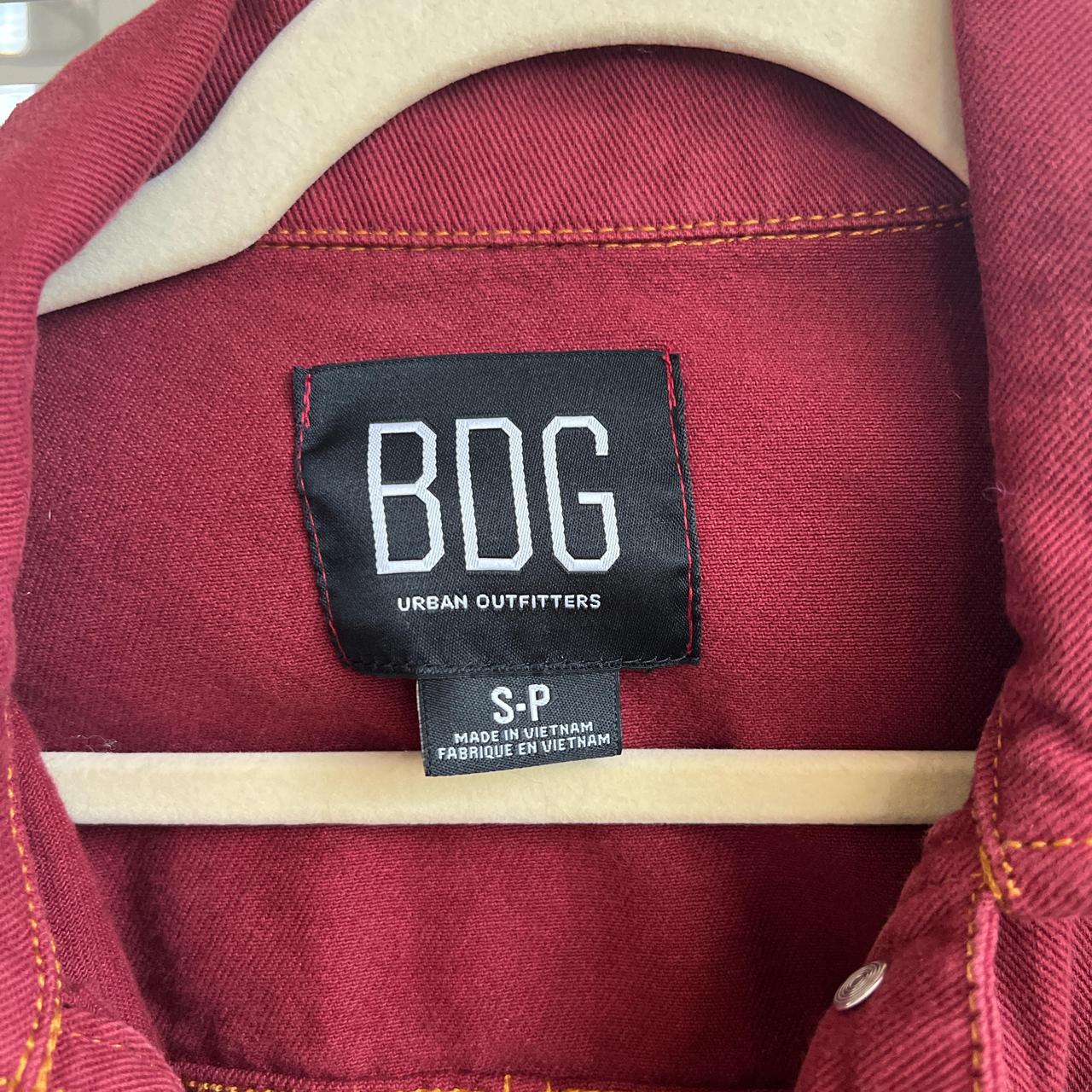 BDG Cropped Denim Jacket maroon/burgundy cropped... - Depop