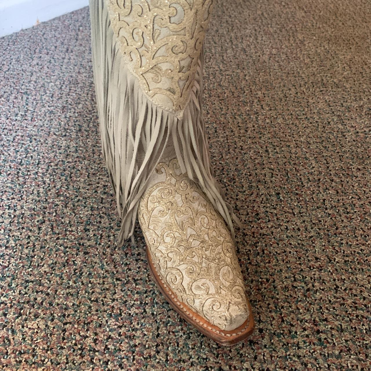 corral cowboy boots with tassels off white... - Depop
